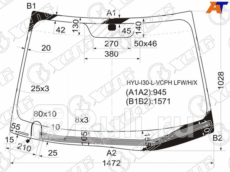 Лобовое стекло (XYG) для Hyundai i30 (2007-2012) HYU-I30-L-VCPH LFW/H/X ...